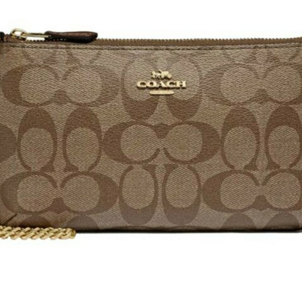 Authentic-Coach Tan Signature Chain Wristlet - Gem